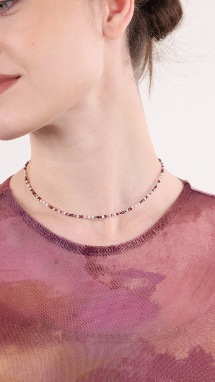 Gemstone Beaded Necklace Garnet & Pink Tourmaline